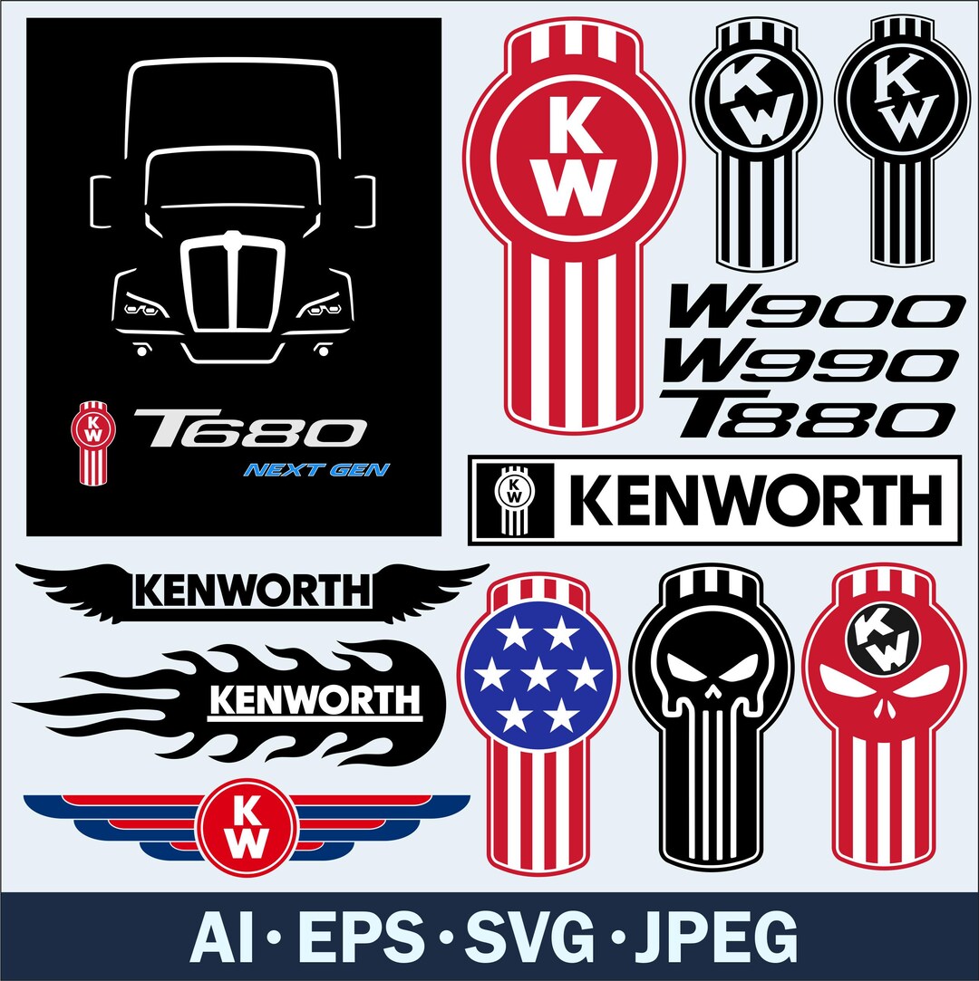 Truck Kenworth Design Elements, Badges, Stickers SVG Bundle. Retro ...