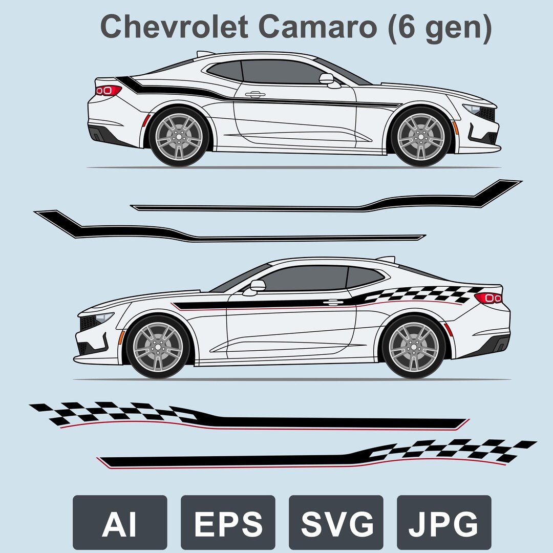 Chevrolet Camaro (6 Gen) Side Door Body Fender Sport Stripes SVG Bundle ...