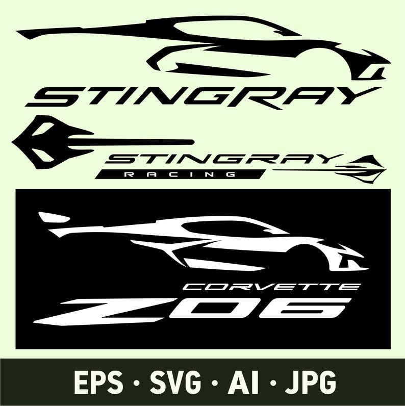 Chevrolet Corvette C8 Z06, Stingray Silhouettes SVG Bundle. Classic ...