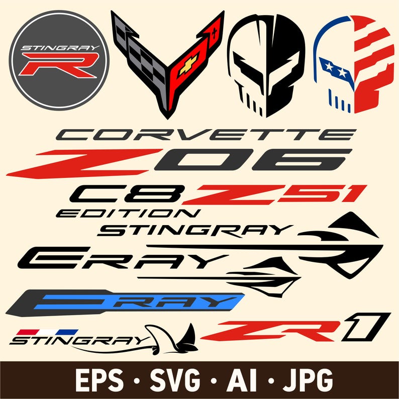 Chevrolet Corvette C8 Z06, Stingrey, Scull, ZR1 Badges SVG Bundle ...