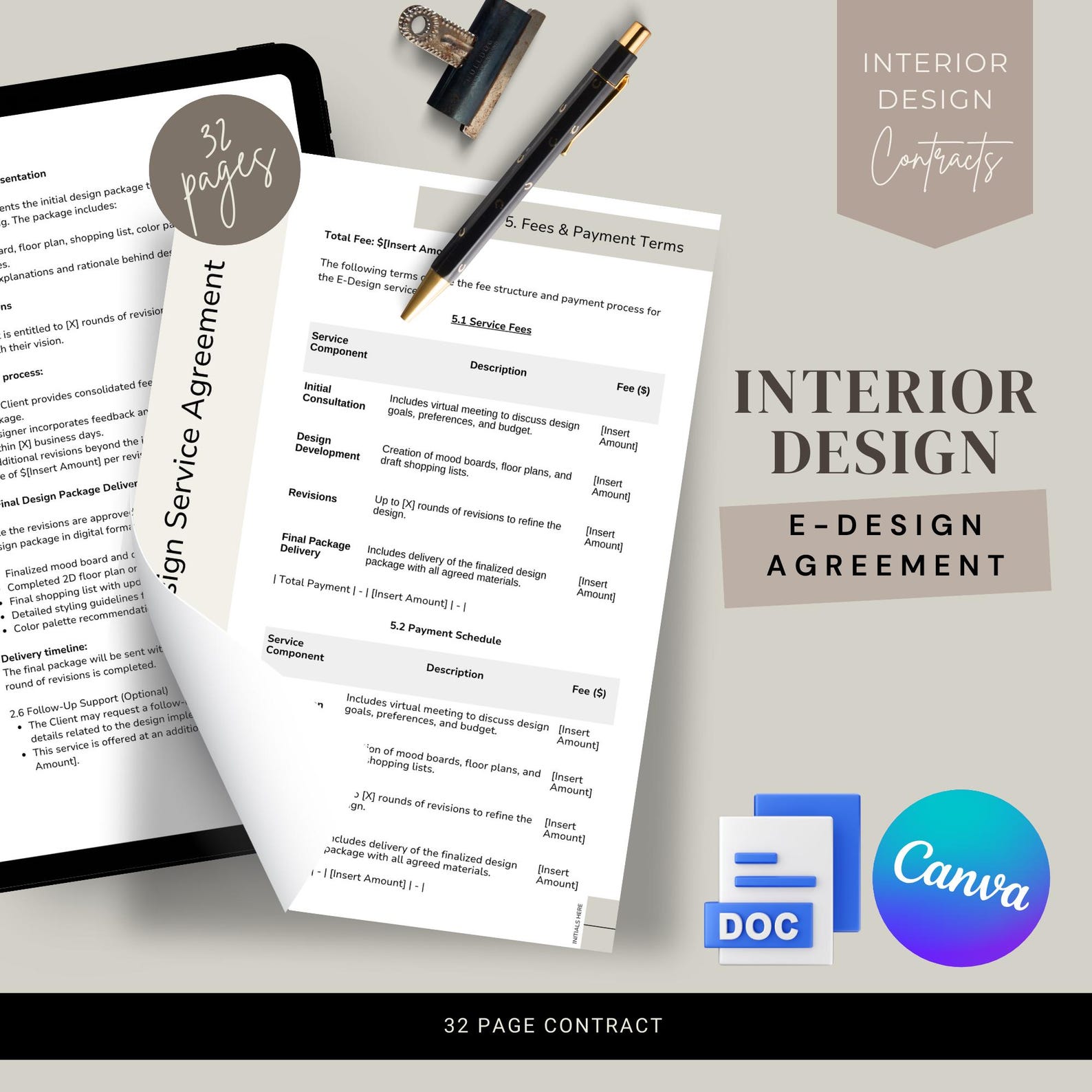 EDITABLE Interior Design E-design Contract Template | Interior Design ...