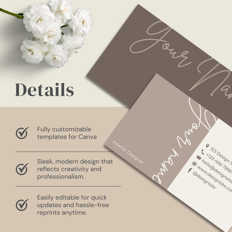 EDITABLE Interior Design Business Card Template | Beige Business Card ...