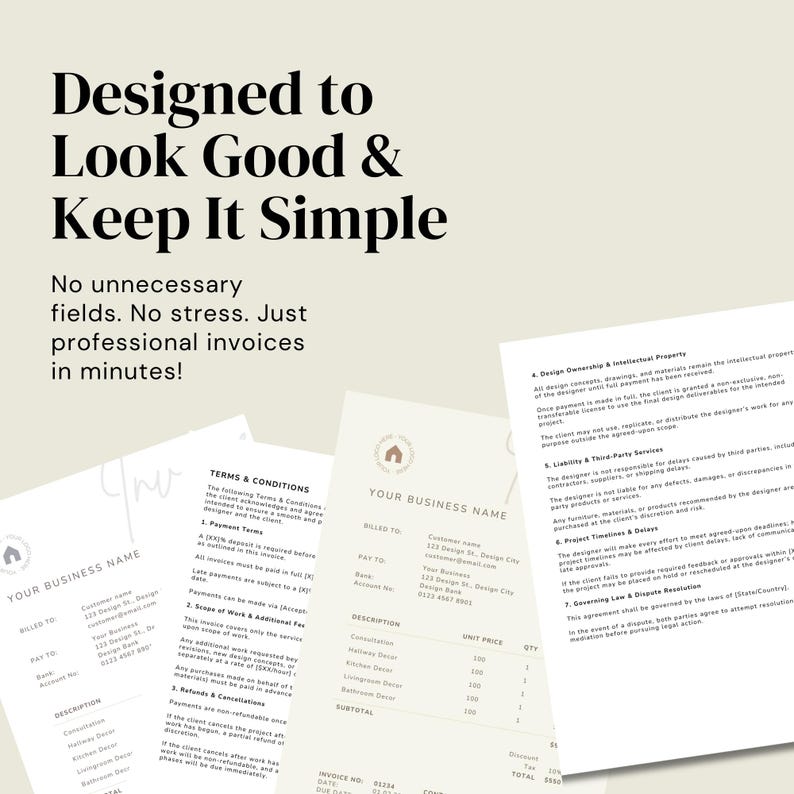 EDITABLE Interior Design Invoice Template Beige Canva Receipt Template ...