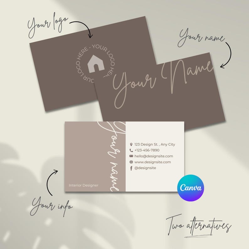 EDITABLE Interior Design Business Card Template | Beige Business Card ...