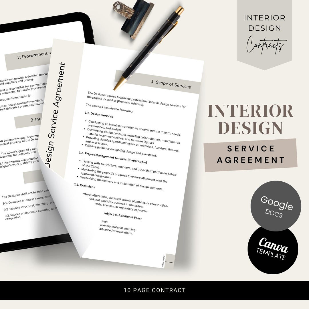 Editable Interior Design Contract Template | Interior Design Services ...