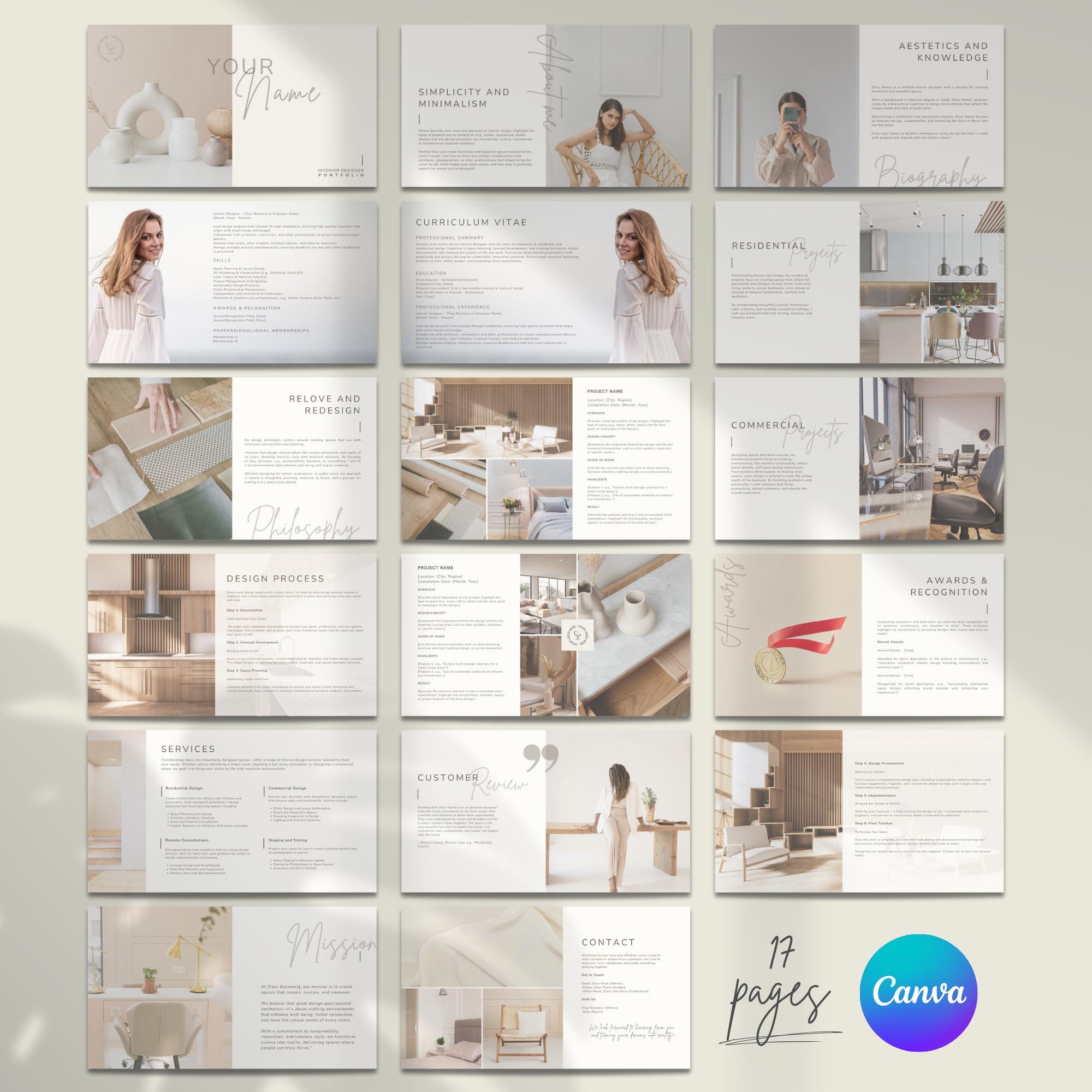 EDITABLE Interior Design Portfolio Template | Beige Portfolio Template ...