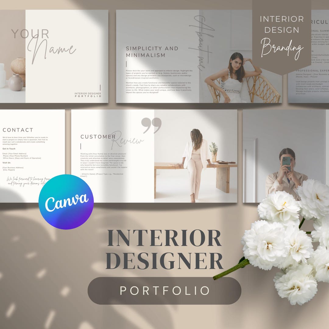 EDITABLE Interior Designer Portfolio Template Beige Portfolio Template ...