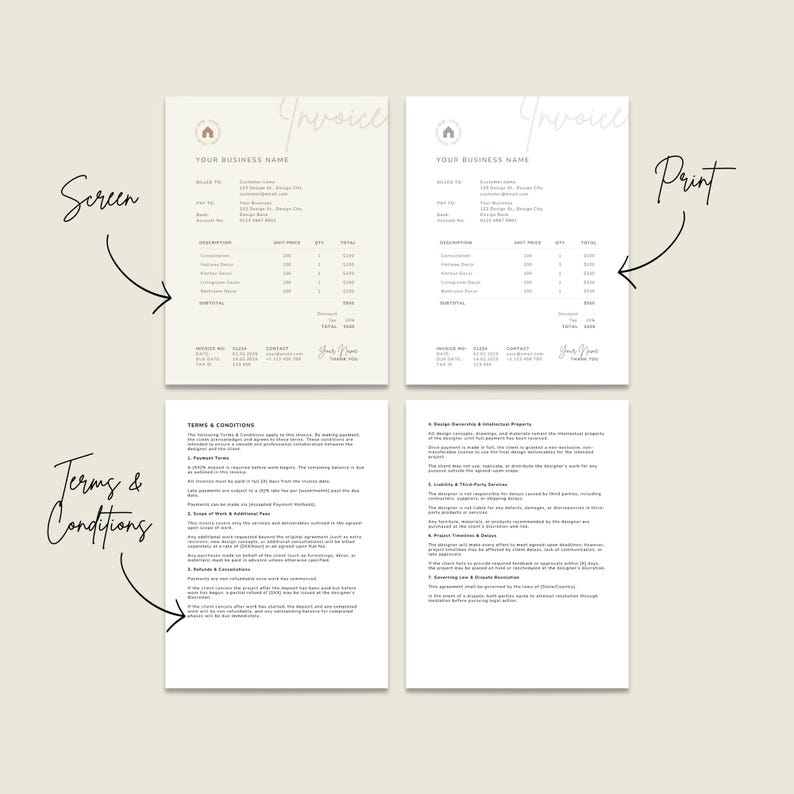 EDITABLE Interior Design Invoice Template Beige Canva Receipt Template ...