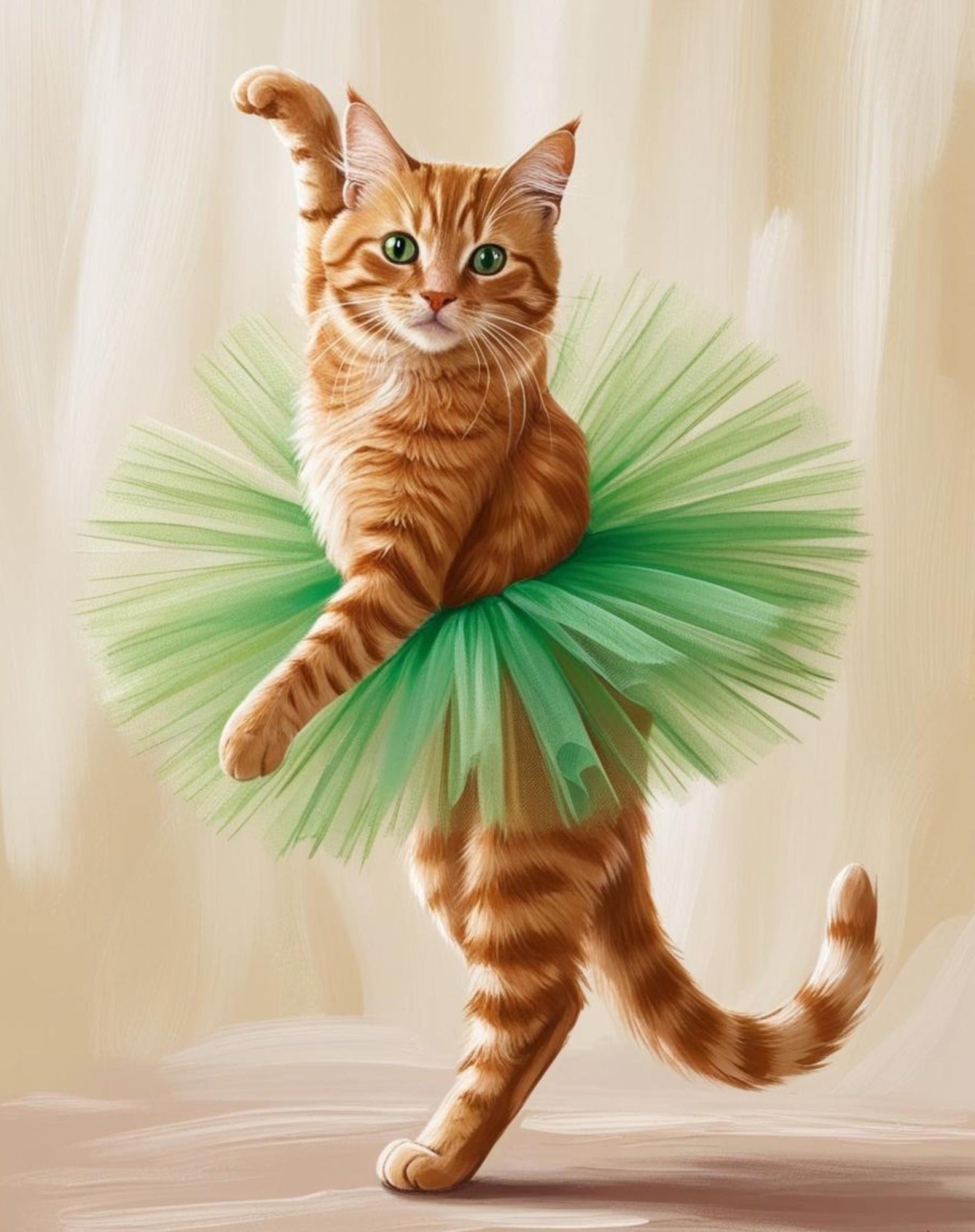 Four Different High Quality Images of a Dancing Ginger Cat in a Green ...