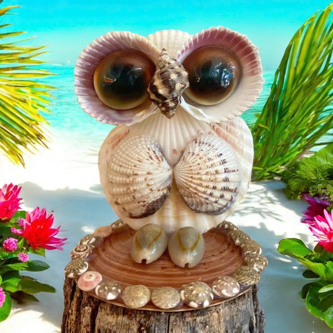 Vintage Owl Seashell Bird Statue Souvenir Gift Owl Statue Coastal Home ...