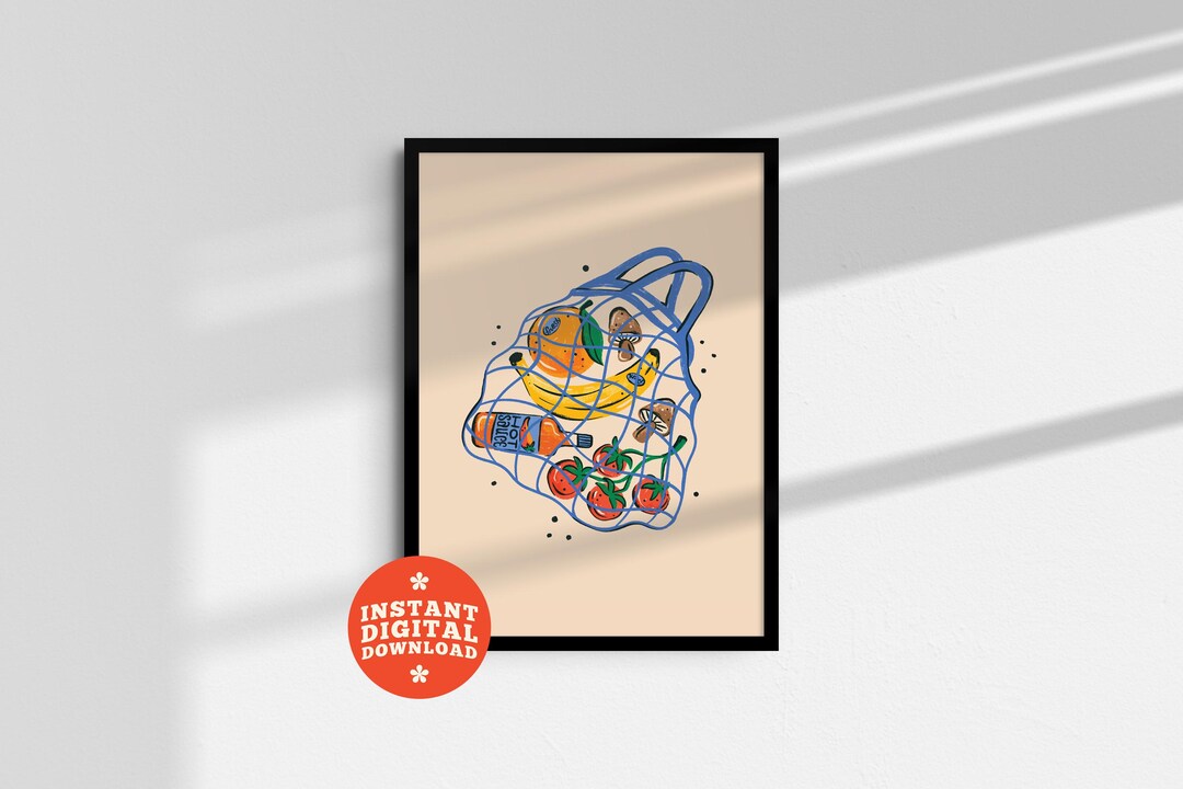 Funky Food Art Print: Colorful Grocery Bag (digital Download) - Etsy
