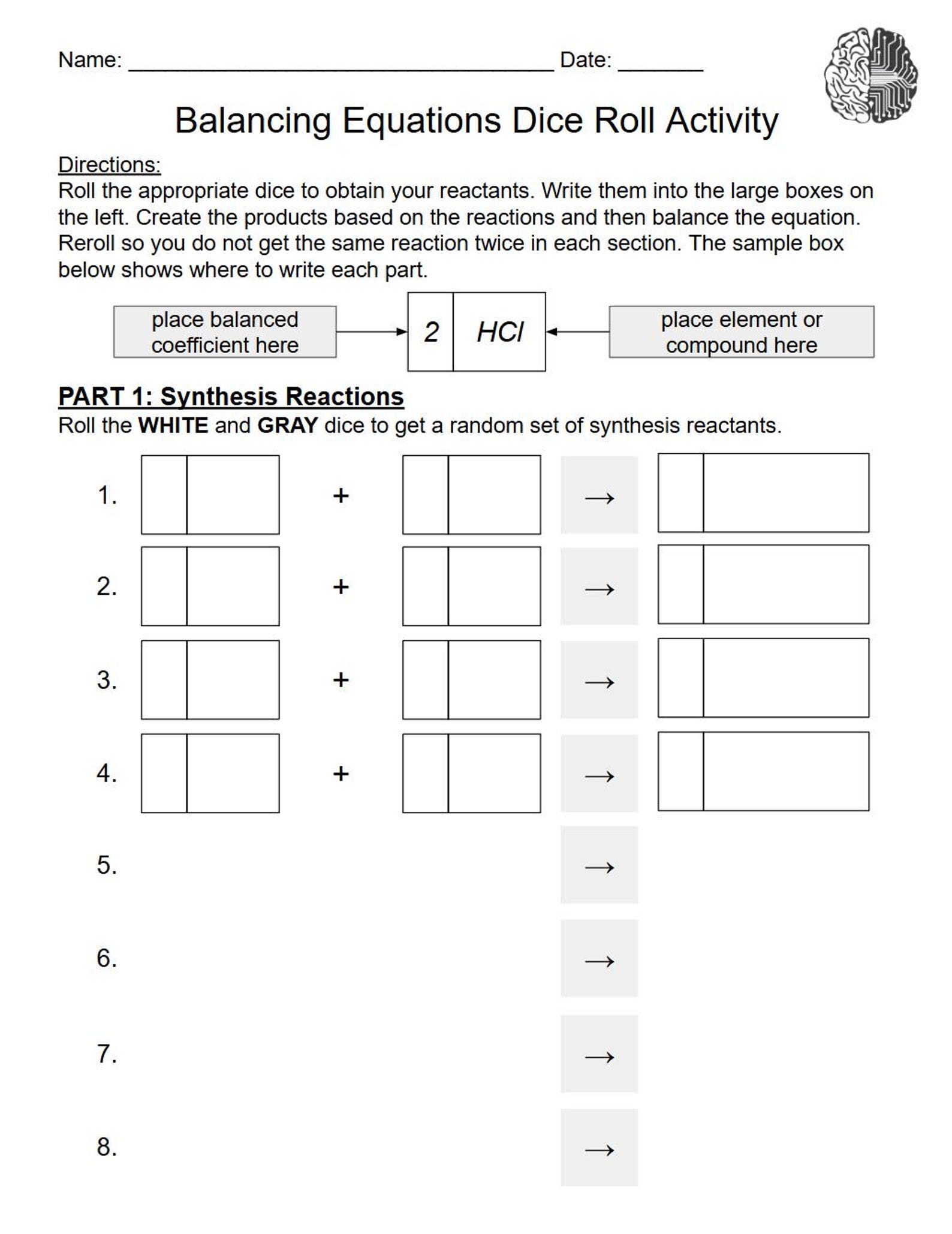 Balancing Chemical Equations 3D Printed Blocks (worksheet Included ...