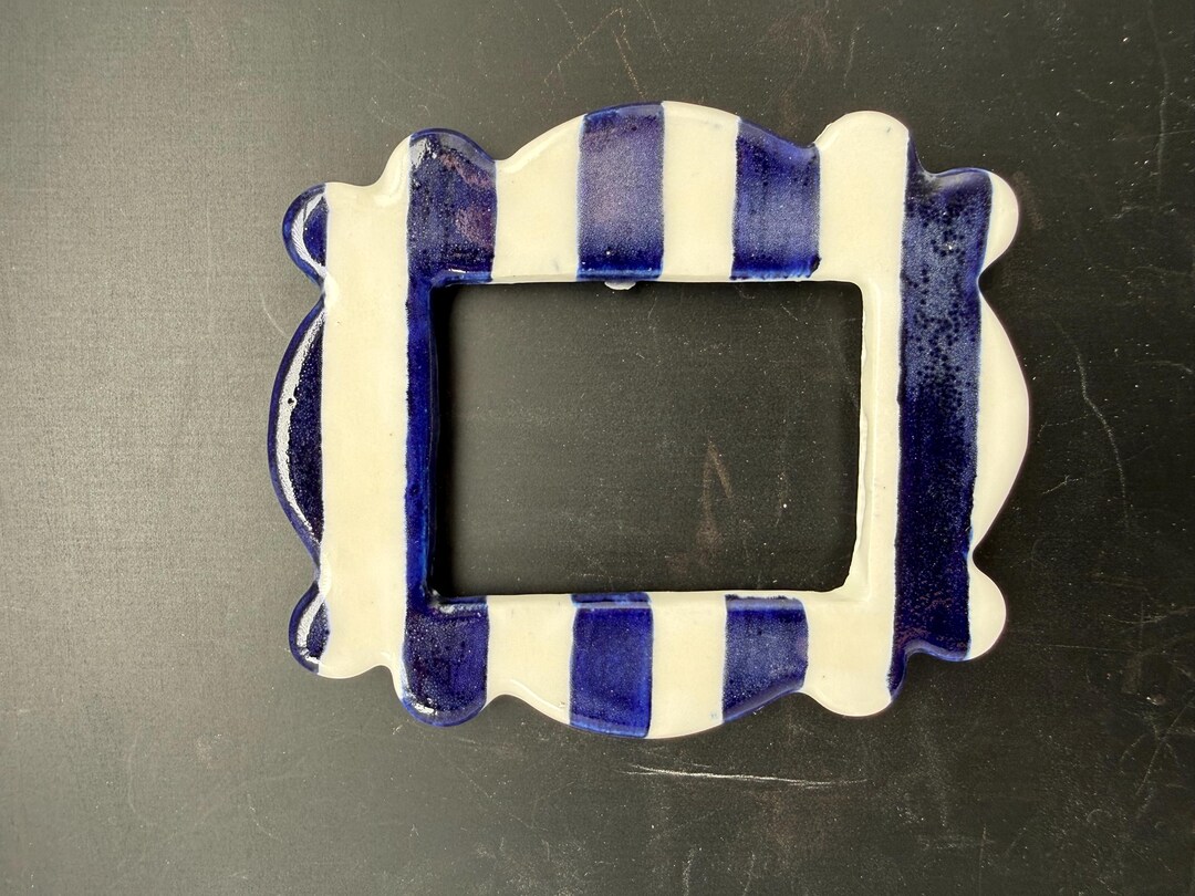 Ceramic Refrigerator Magnet - Blue and White Striped Frame - Etsy