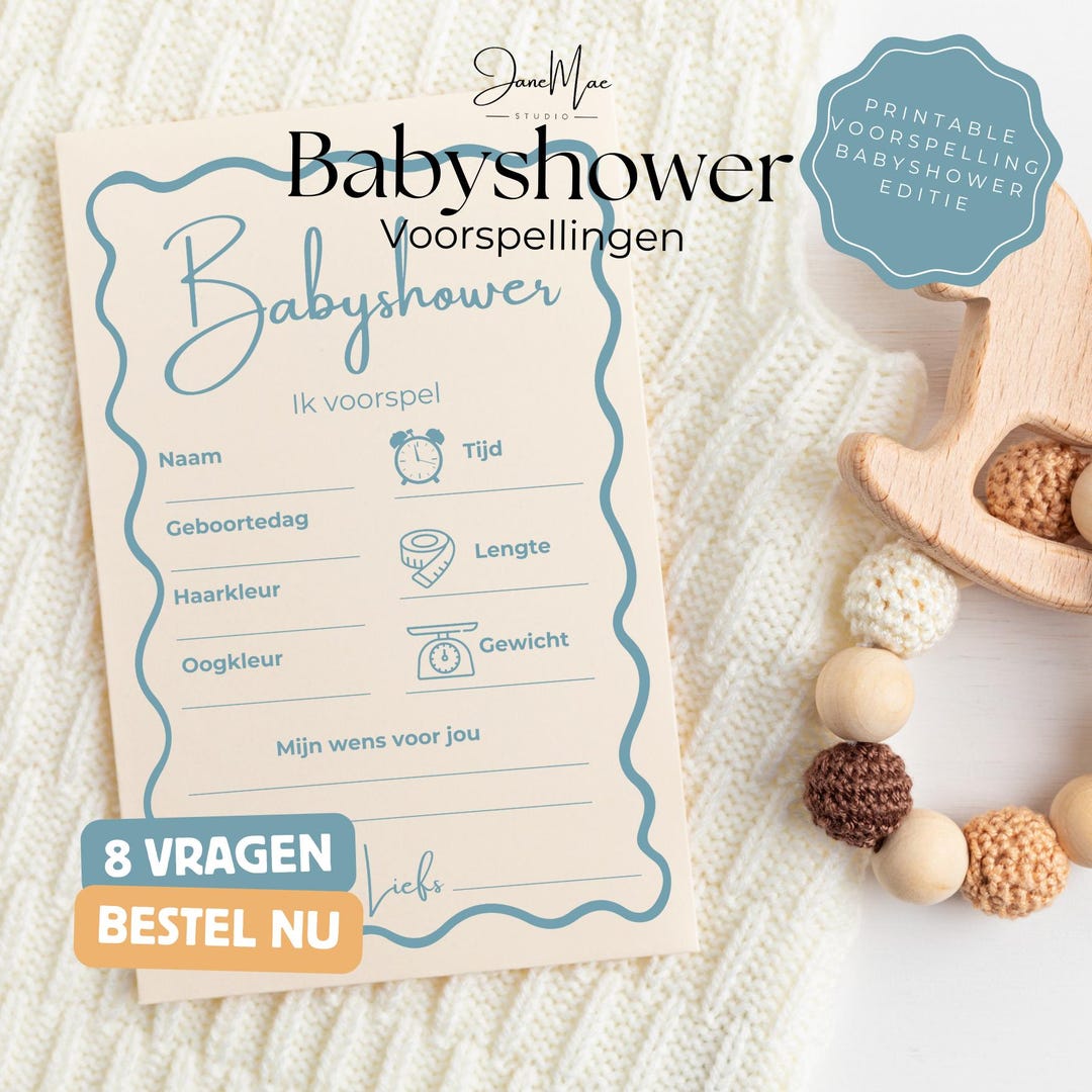 Baby Shower Prediction Printable Cards Blue | 8 Questions | Game | Game ...