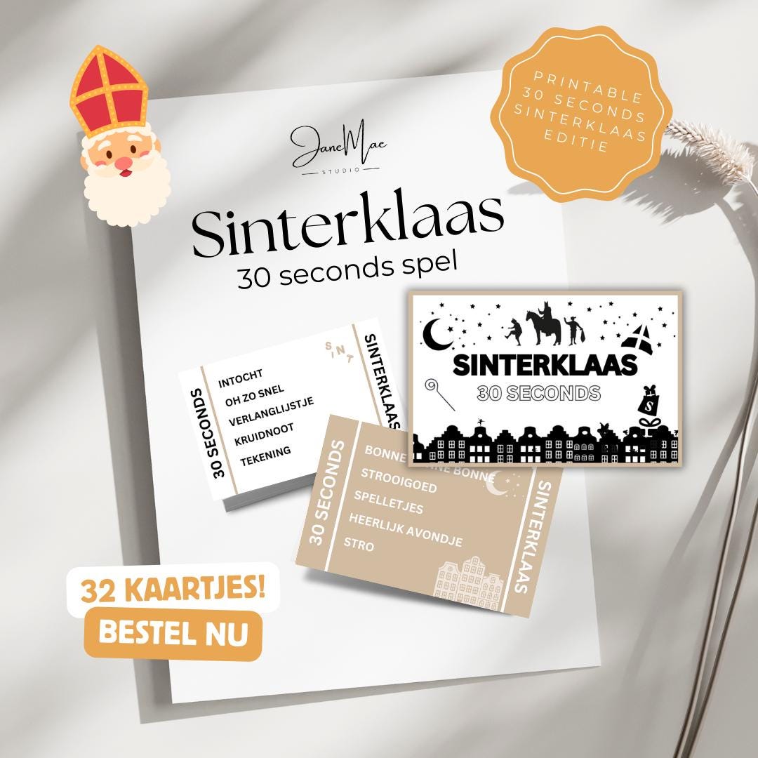 Sinterklaas 30 Seconds Printable 32 Cards | 160 Words | Game ...