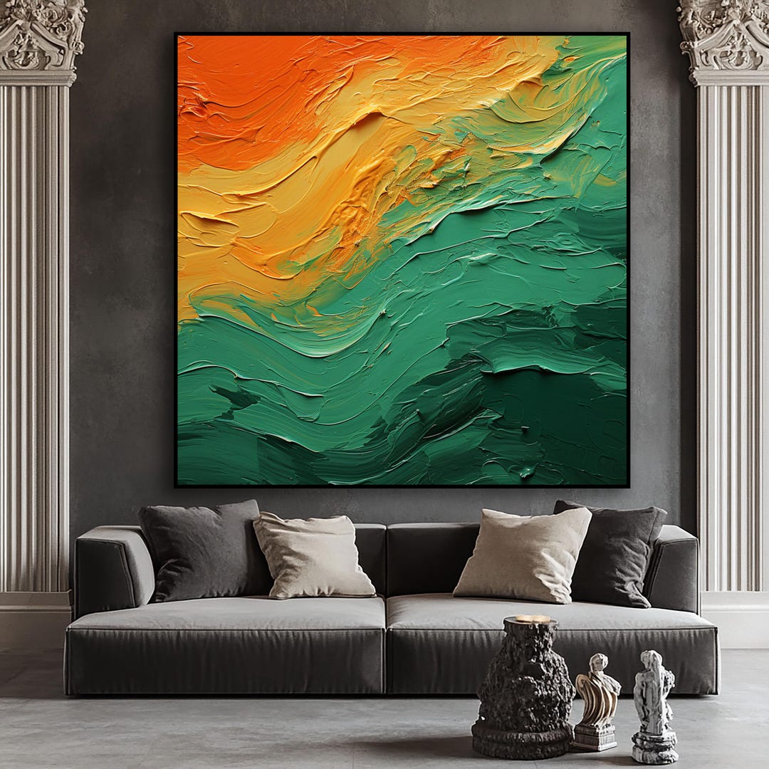 Textured Abstract Oil Painting, Shades of Orange and Green - Etsy