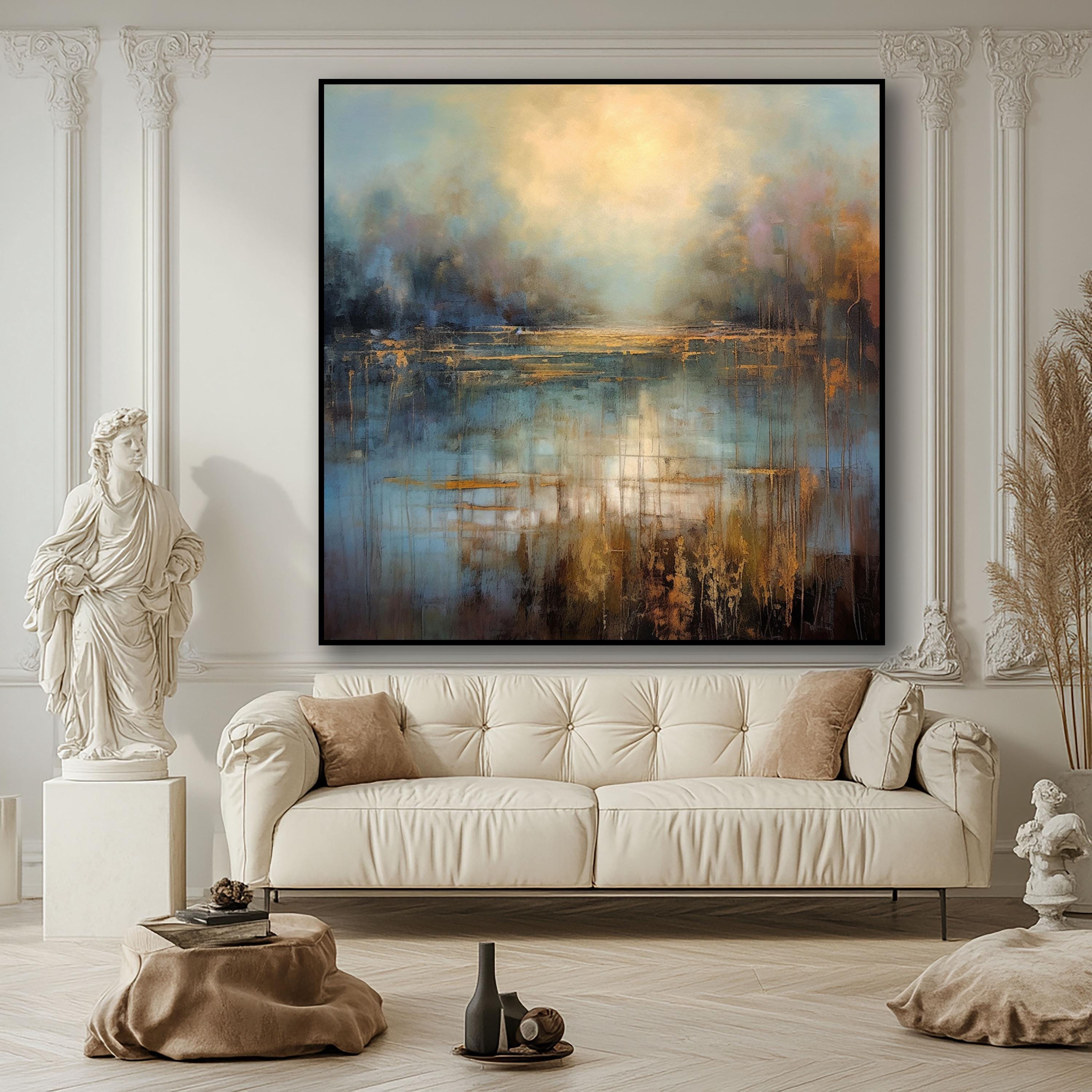 Golden Lake Abstract Oil Painting: Textured Landscape Canvas Art - Etsy