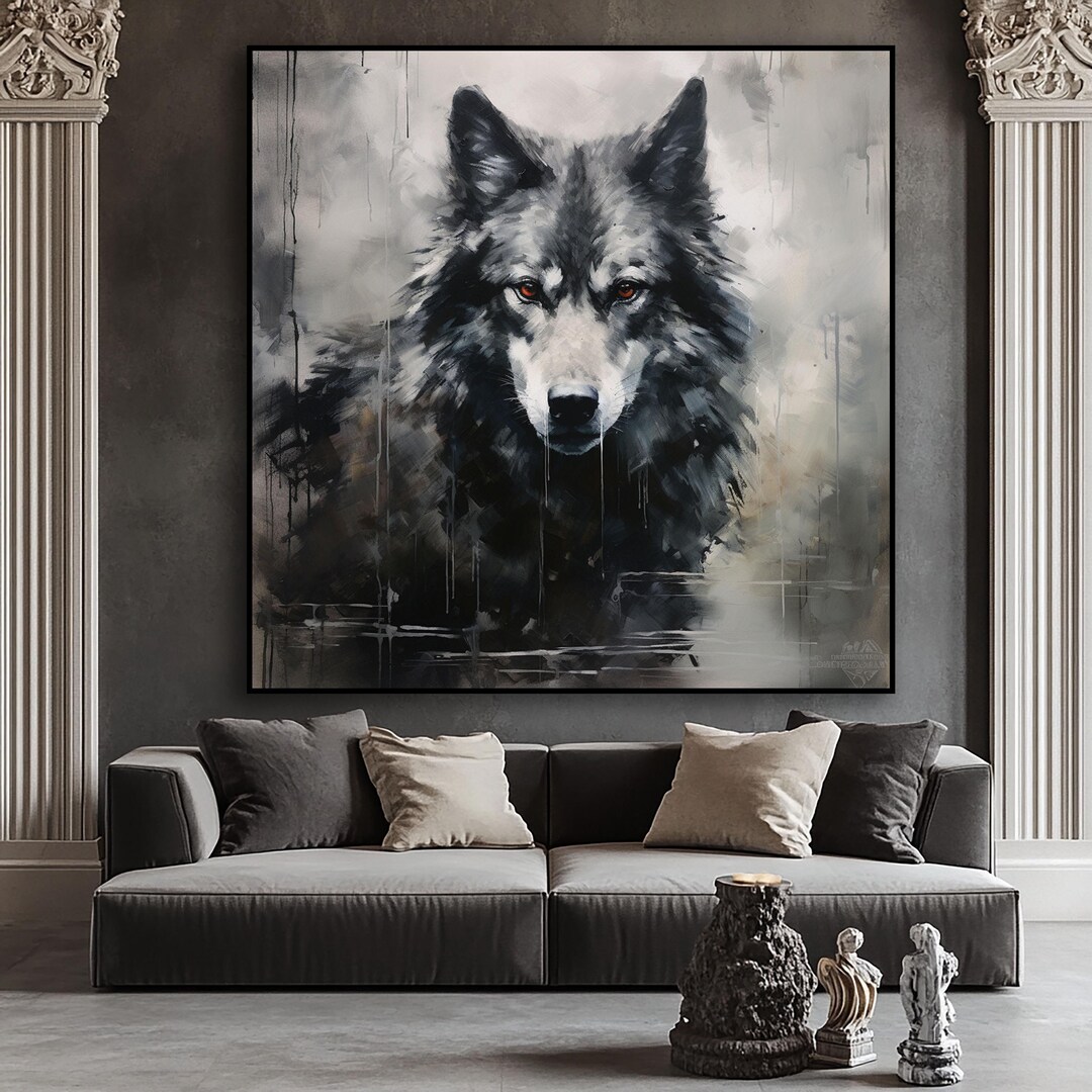 Realistic Gray Wolf Portrait, Wildlife Art,100% Hand Painted,textured ...