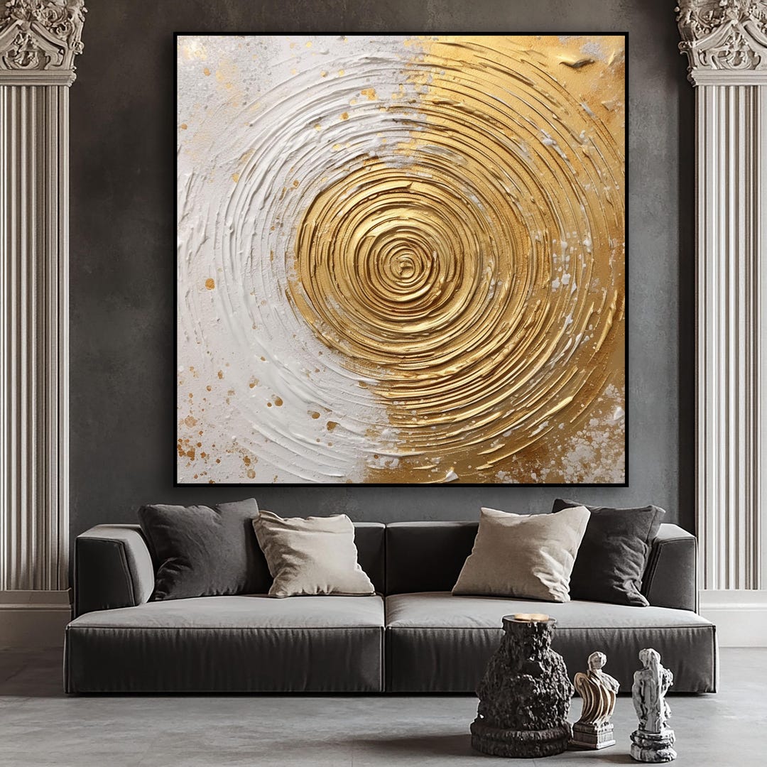 Gold and White, Luxury, Circles, Spiral, 100% Hand Painted,textured Painting,abstract Oil ...