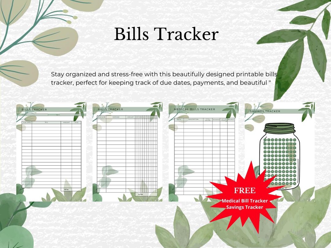 Printable Bills Tracker, Monthly Expense Organizer, Budget Planner With ...