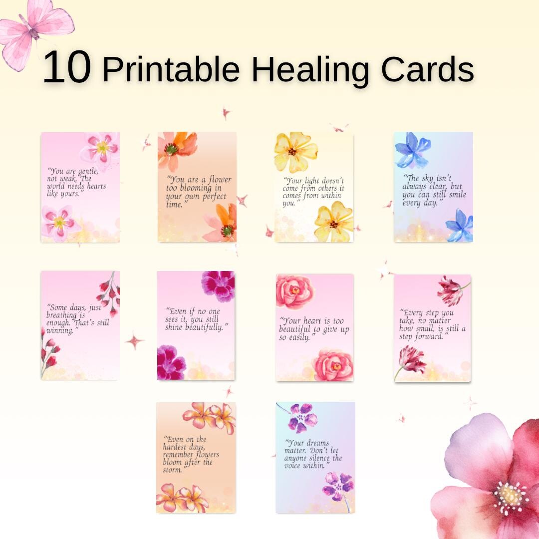 Healing Printable Cards ,soft Floral Inspirational Quotes , Digital ...