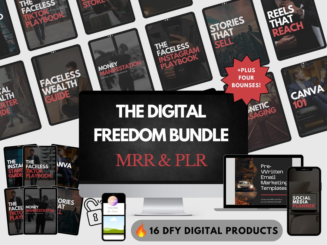The Digital Freedom Bundle, Men's Collection, PLR, MRR, 16 DFY Digital ...