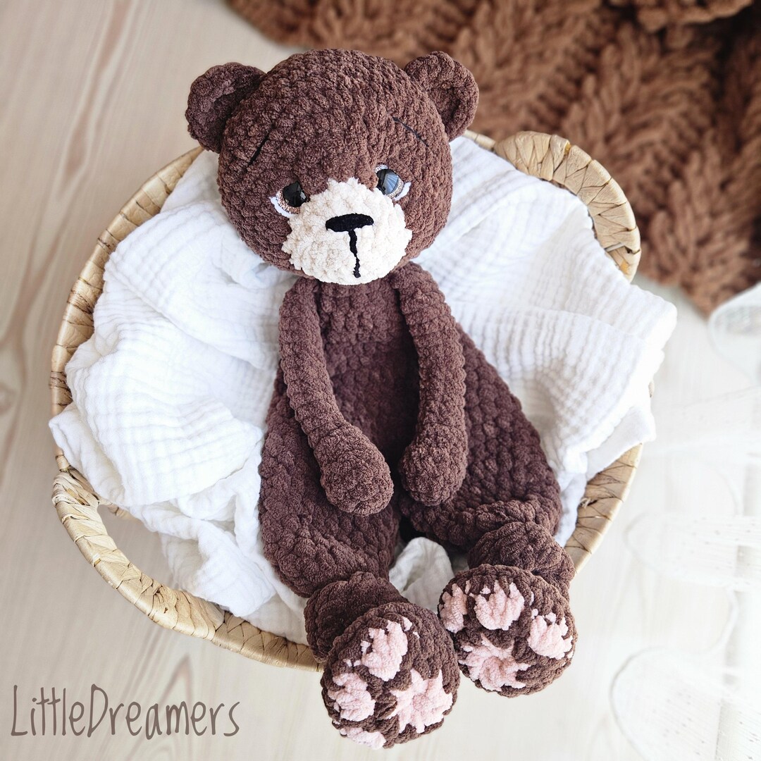 Crochet Bear Snuggler Newborn Security Blanket Baby First Birthday Gift ...