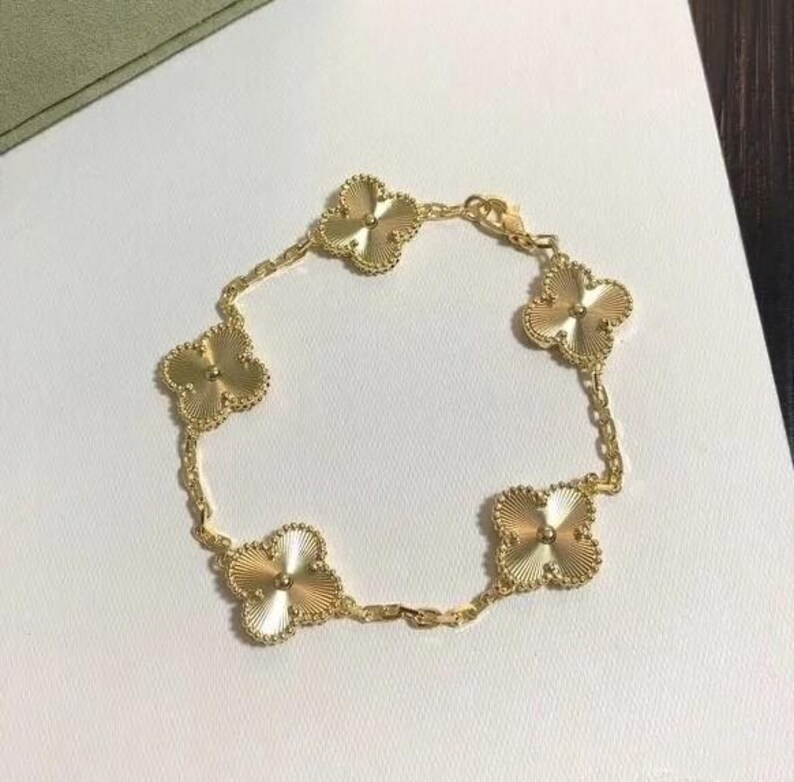 Vintage Alhambra Lucky Four Leaf Gold Clover Bracelet, Laser Engraved ...
