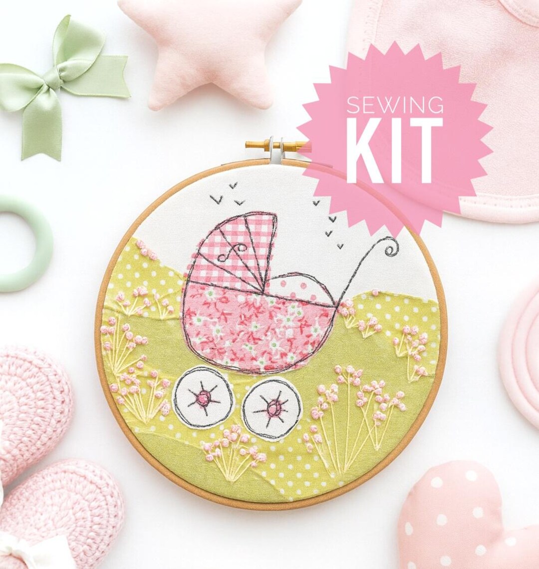 Baby Pram Embroidery Hoop Sewing Pattern Kit. Appliqué, Free-motion ...