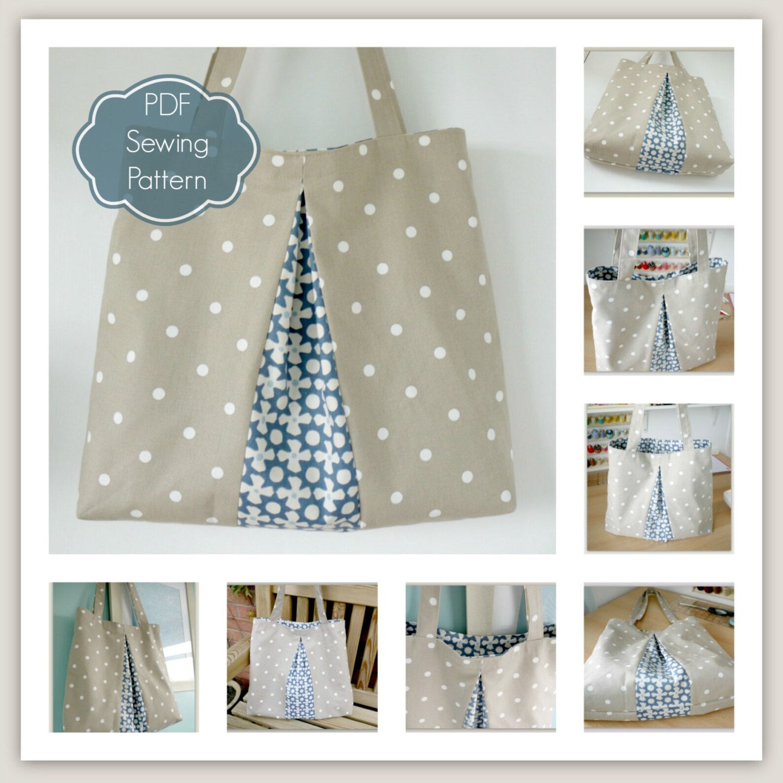 PDF Sewing Pattern Pleated Tote Bag Shopping Holidays Beach ...