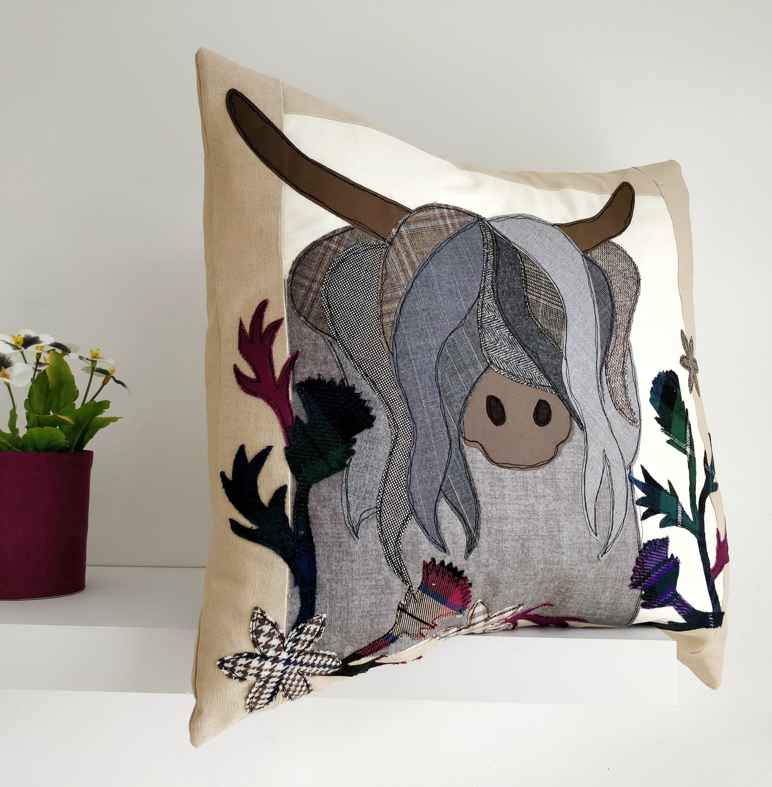 Digital Sewing Pattern PDF Highland Cow Applique Cushion - Etsy Norway