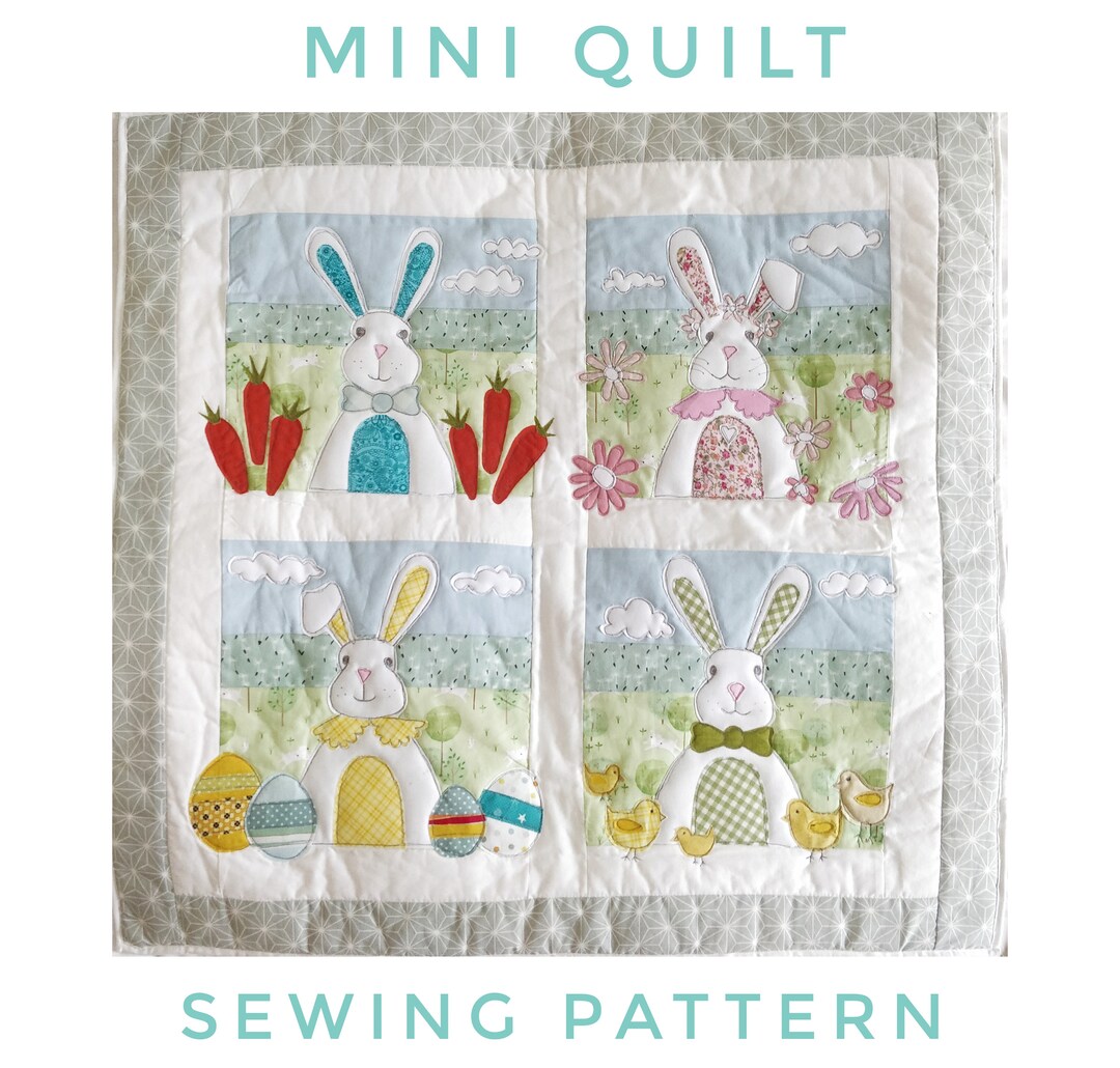 Digital BUNNY Mini Quilt Wall Hanging Instructions Sewing Pattern ...