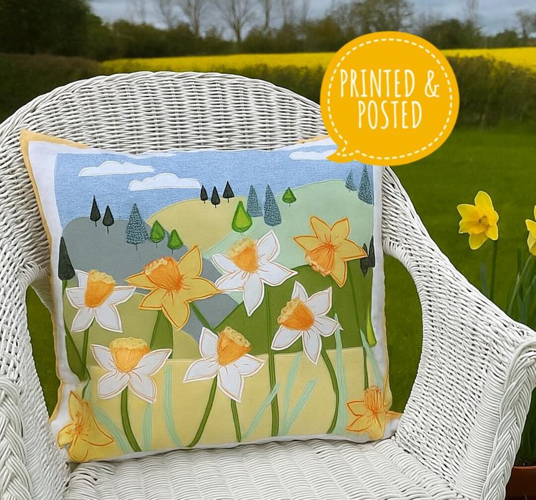 Daffodil Meadow Cushion Cover Patchwork and Applique Printed Sewing Pattern - Etsy UK