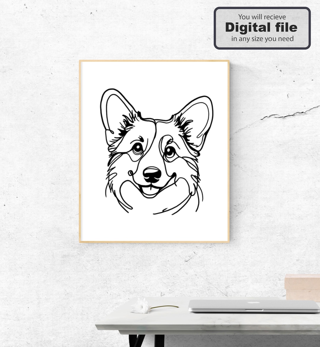 Corgi Line Art Digital Illustration, Dog One Line Hand Drawing,pets ...