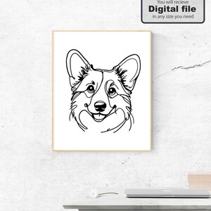 Corgi Line Art Digital Illustration, Dog One Line Hand Drawing,pets ...