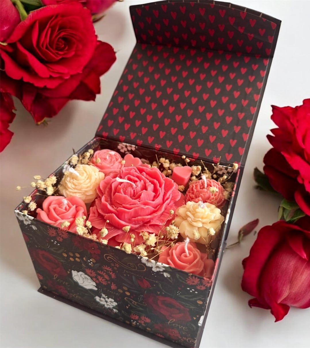 Valentines Day Flower Candle Box Home Decor Luxury Soy Candle ...