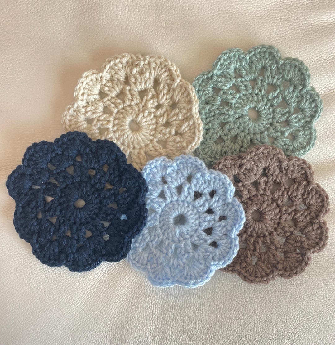 Handmade Flower Crochet Drink Coasters, Set 4, Mug Rugs, Crochet ...