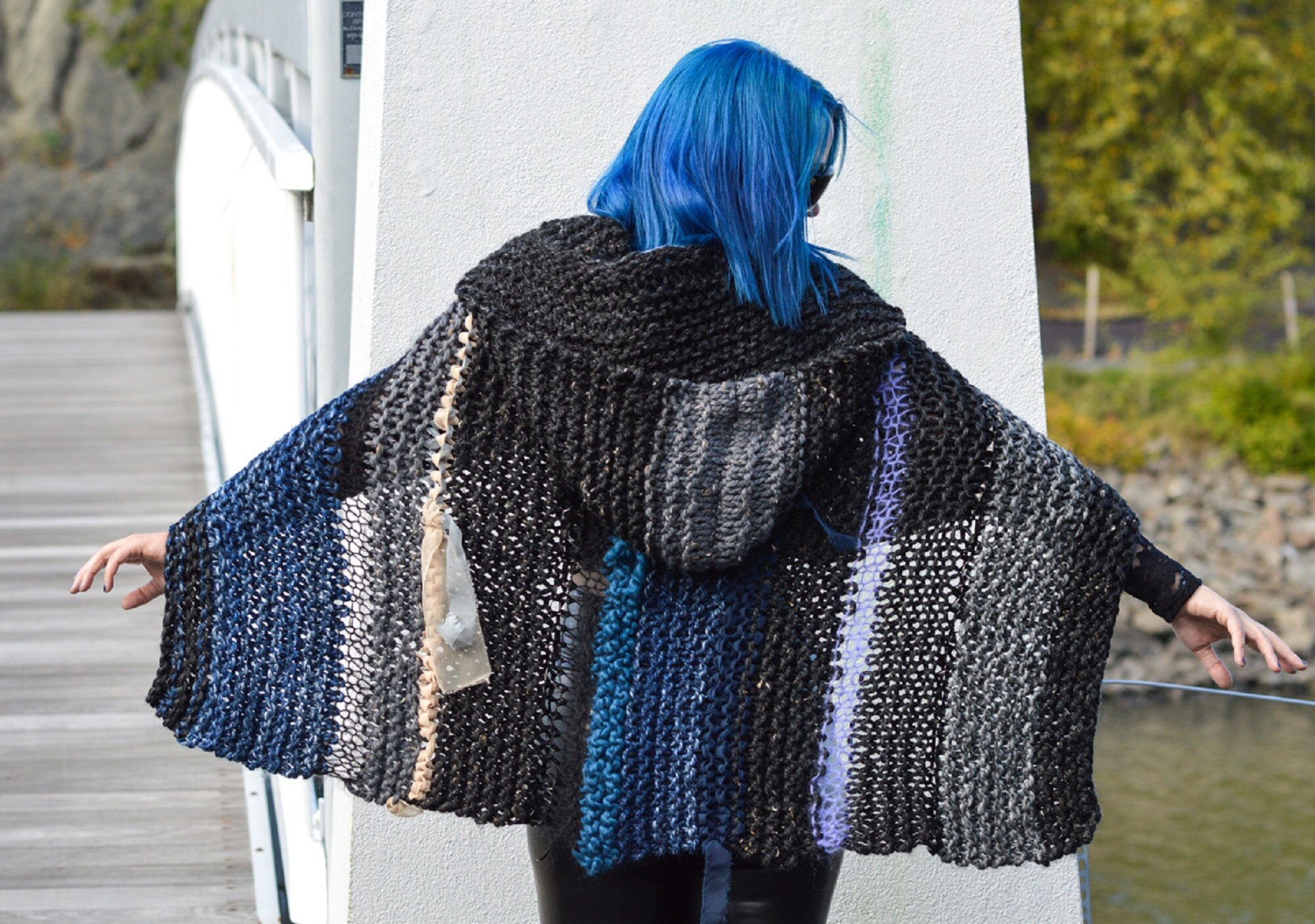 Hand Knit Pattern Wrap With Hood, Easy Knit Cozy Pattern Large Shawl ...