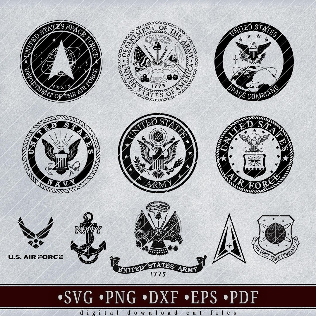US Army Military Logos Svg Cut Files Bundle, Navy, Air Force, Space ...