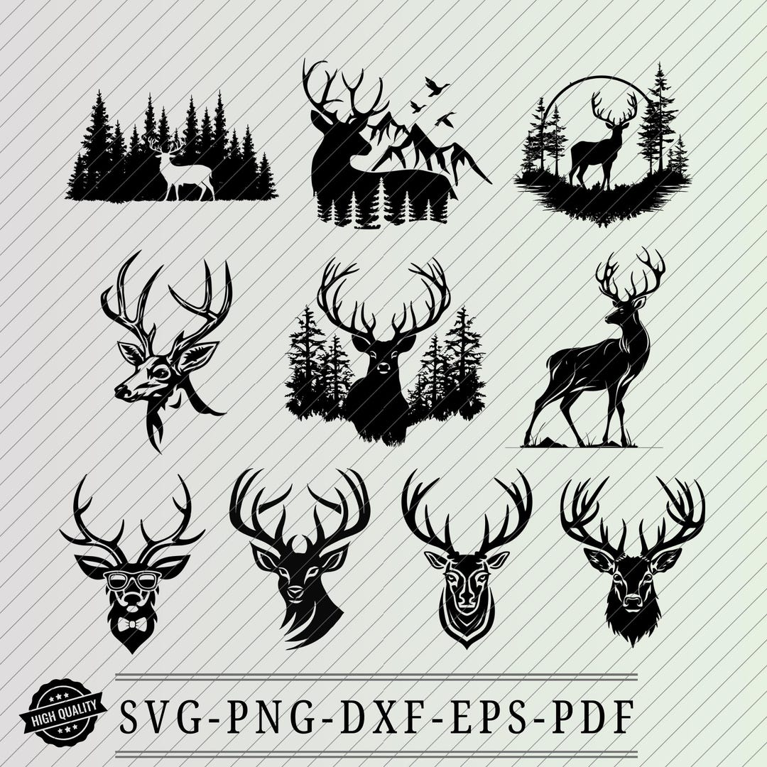 Deer Head SVG Cut Files Bundle, Woodland, Antler Design, Rustic, High ...