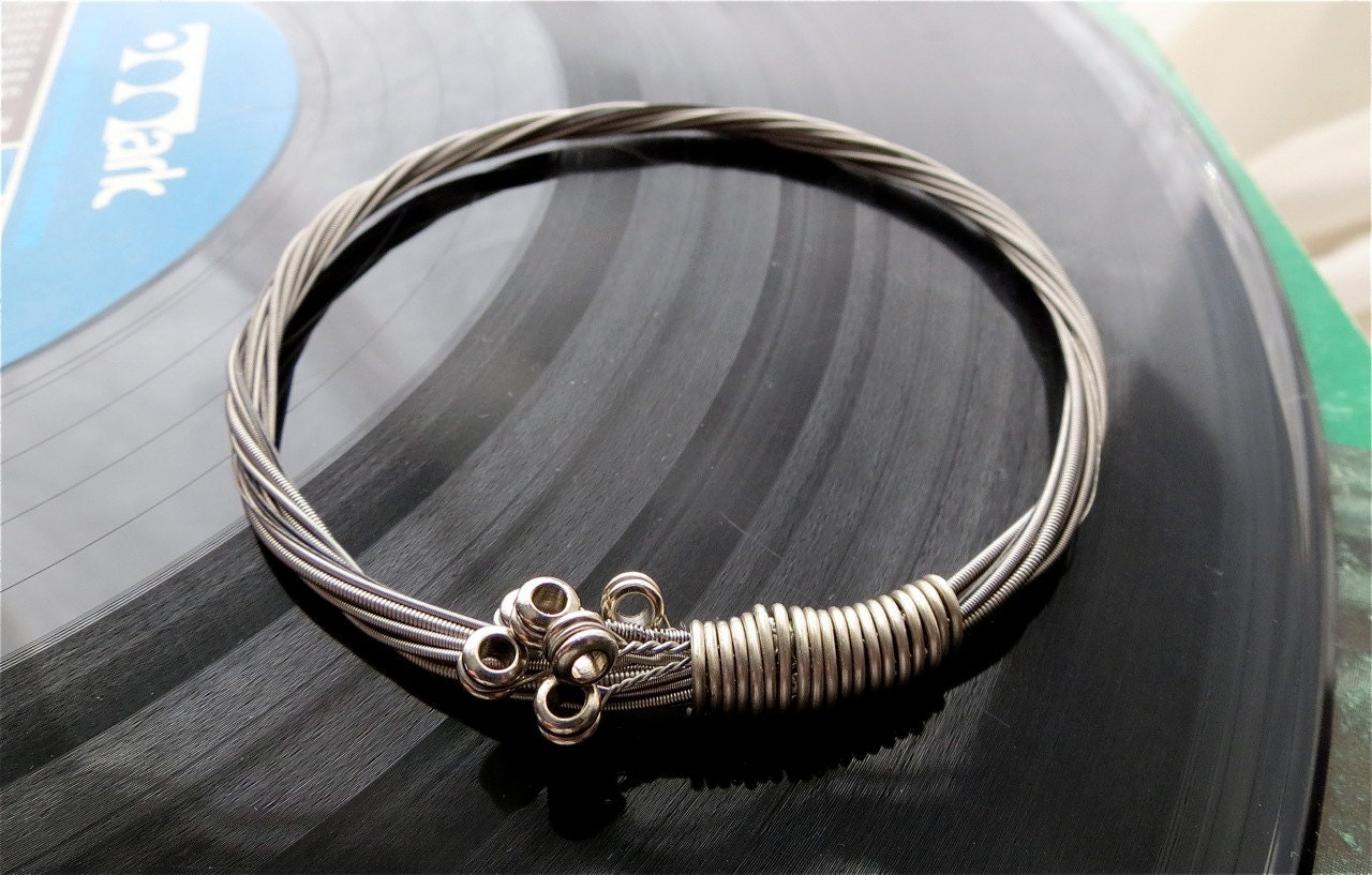Recycled Electric Guitar String Bracelet Silver Colored With | Etsy