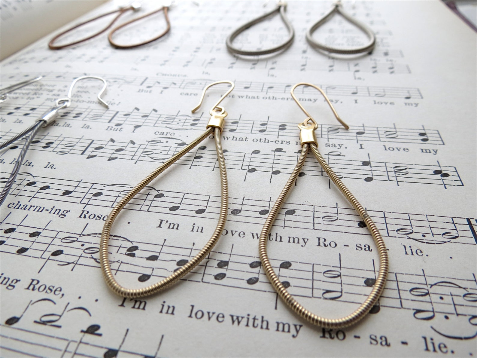 Recycled Guitar String Earrings in YOUR CHOICE of Acoustic Brass ...