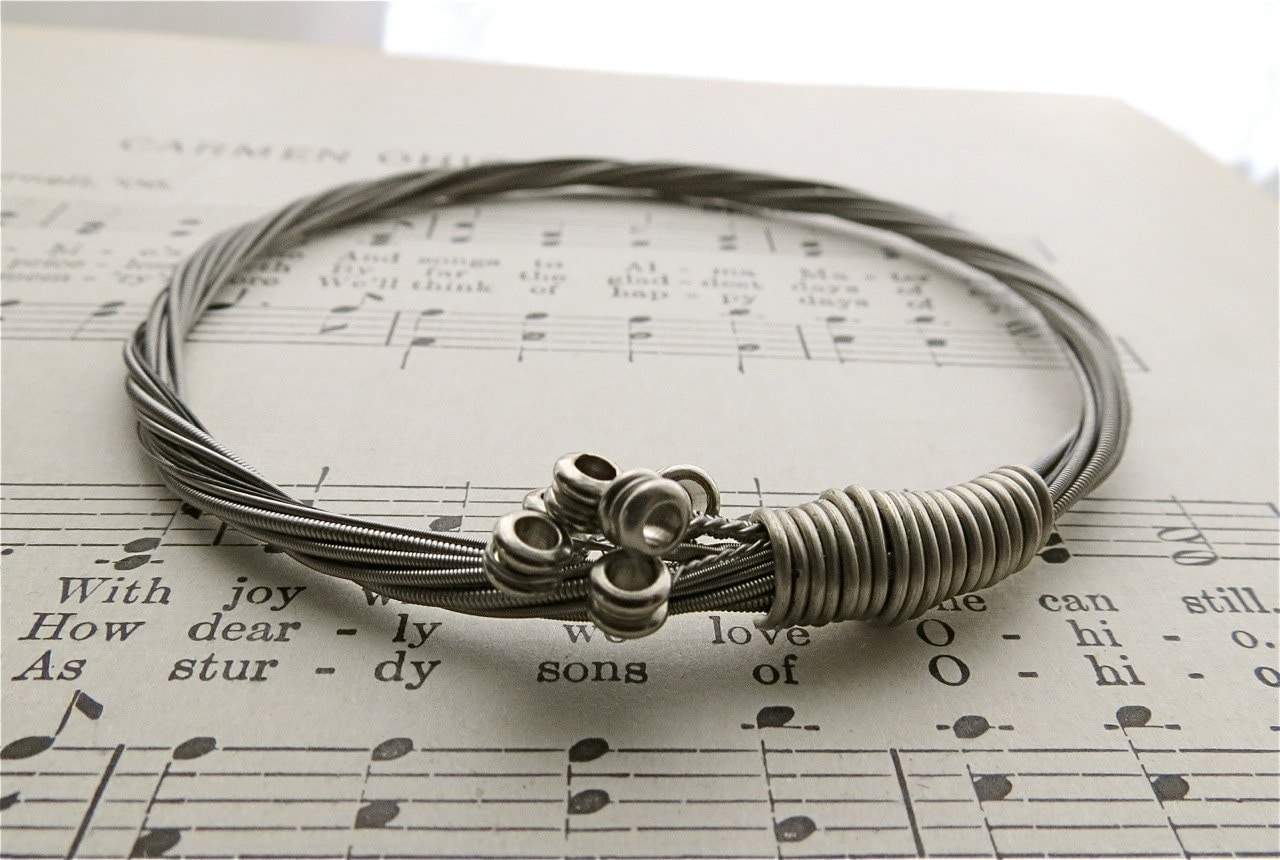 Recycled Electric Guitar String Bracelet Silver Colored With | Etsy