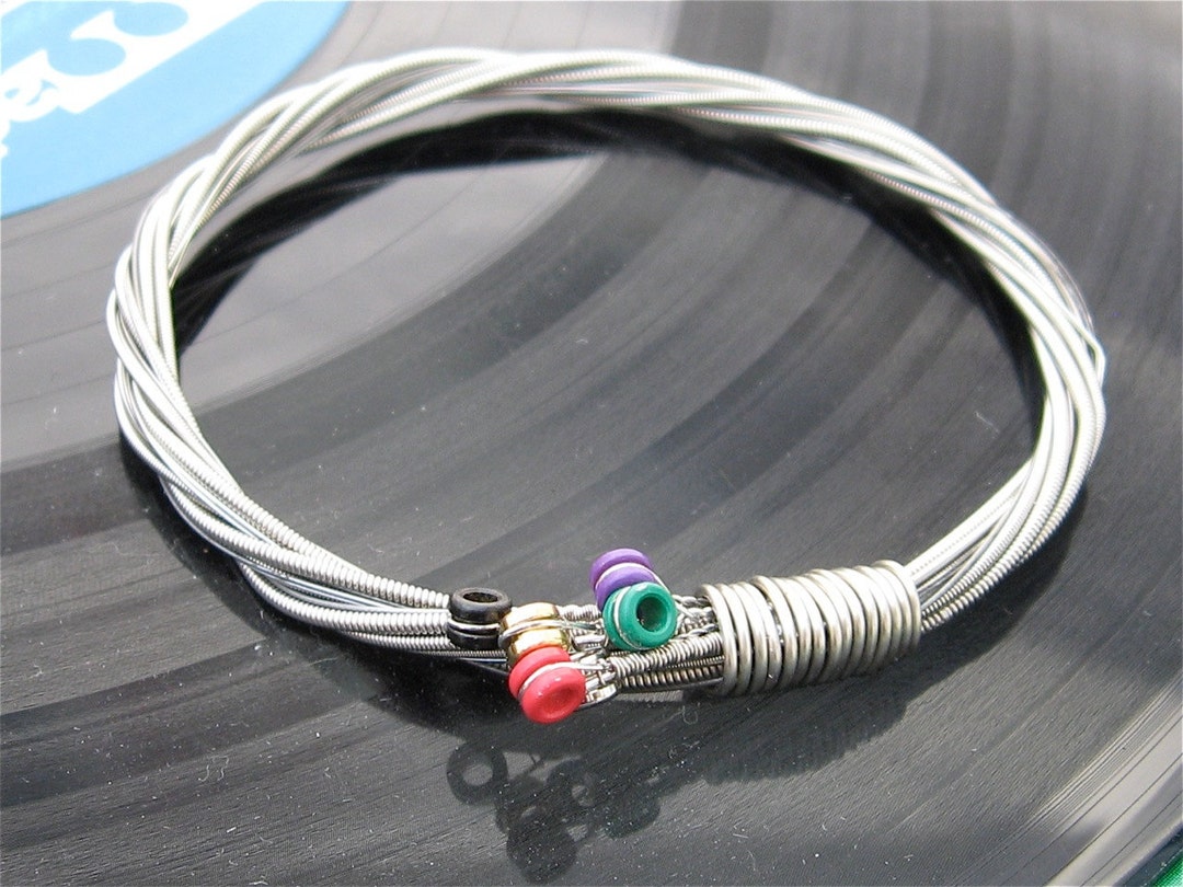 Electric Guitar String Bracelet Silver Colored With Colored Ball Ends ...
