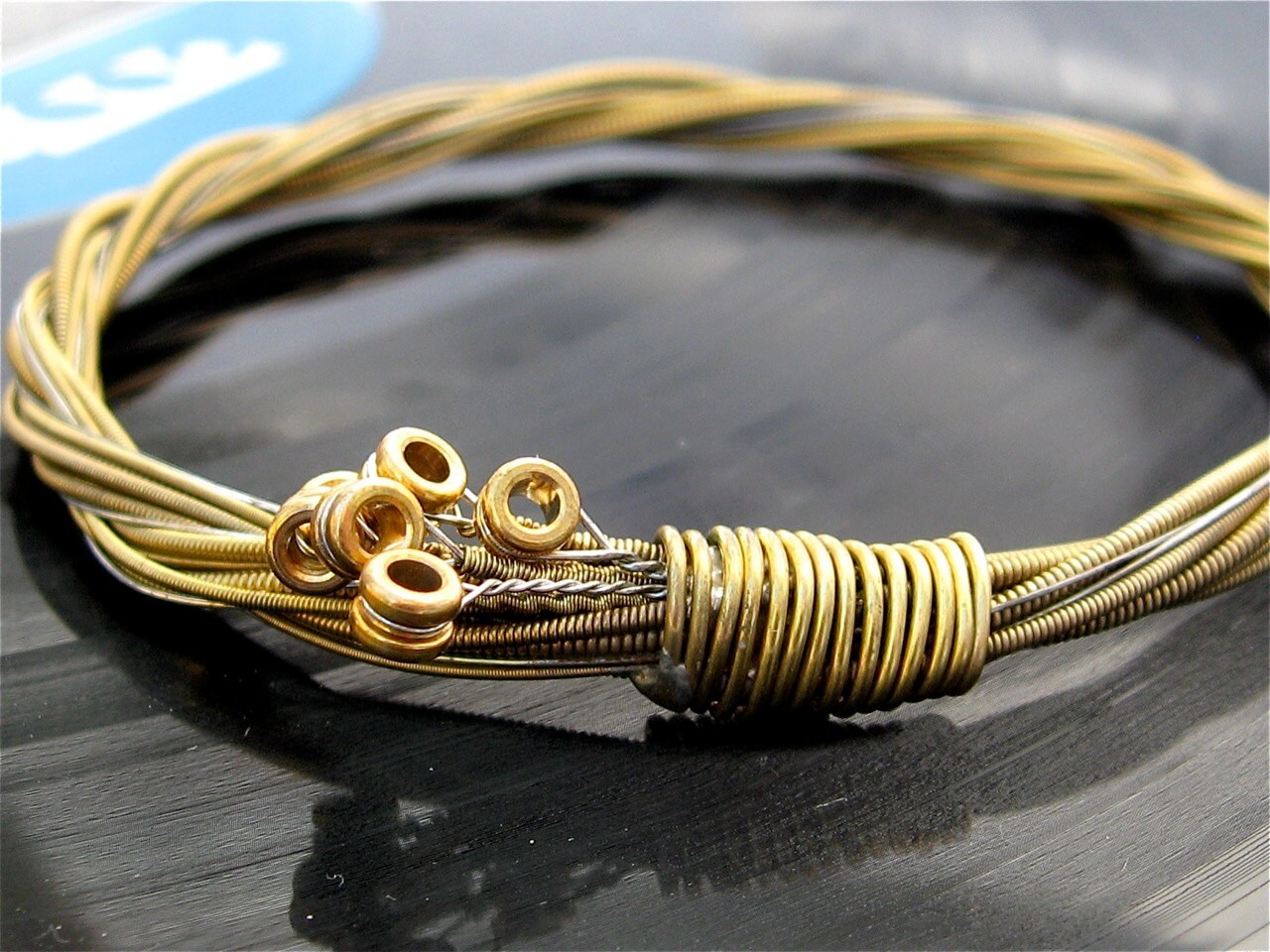 Recycled Acoustic Guitar String Bracelet Gold Colored With Brass Ball ...