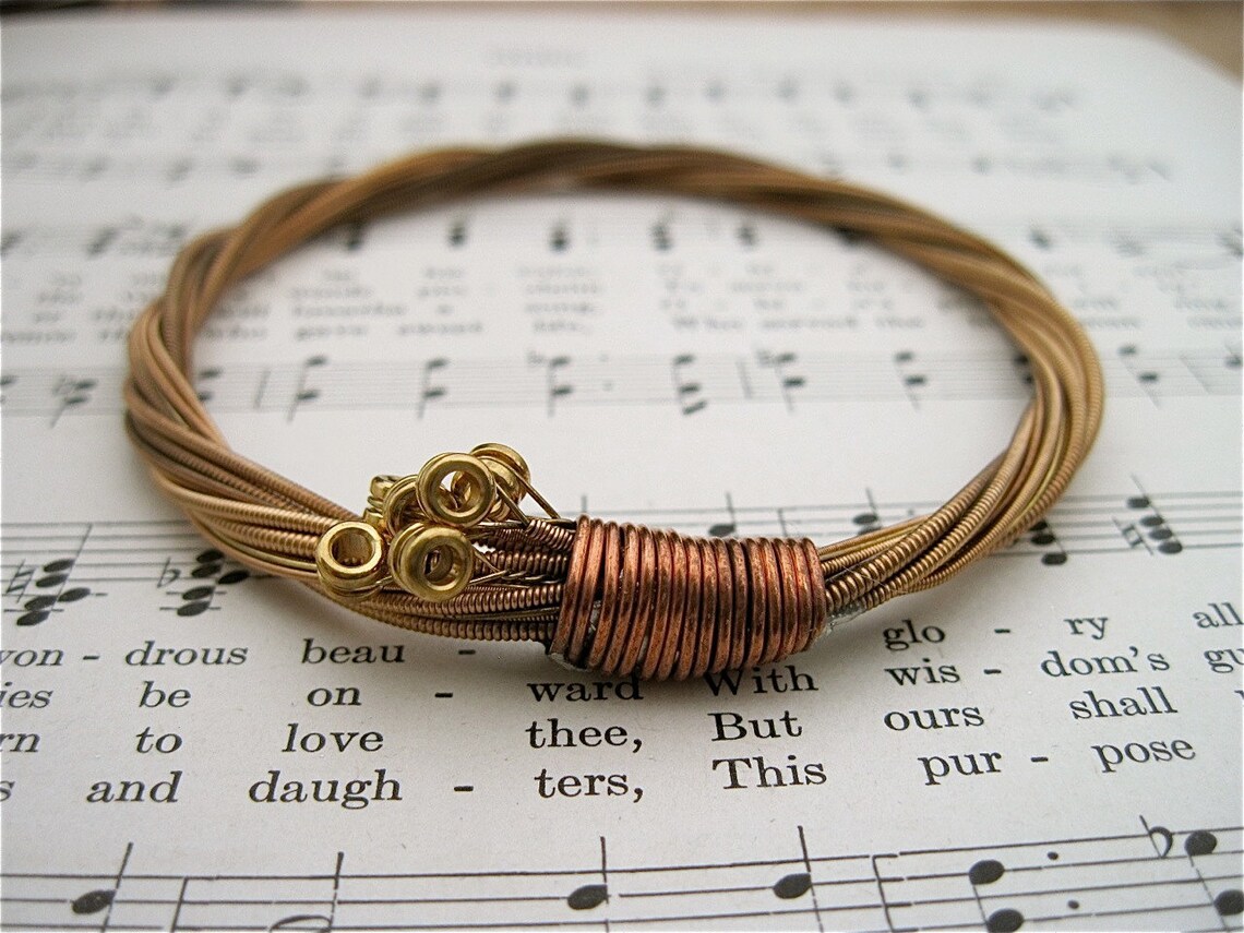 Recycled Acoustic Guitar String Bracelet Bronze Colored With - Etsy