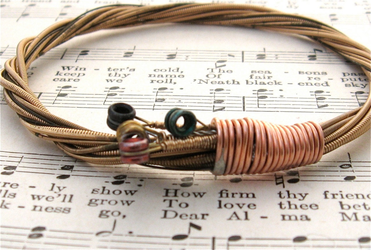 Recycled Acoustic Guitar String Bracelet bronze colored with | Etsy