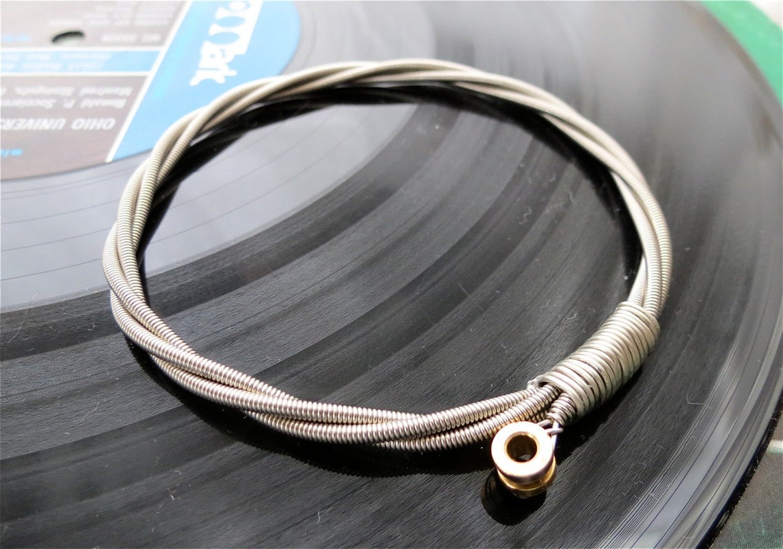 Recycled Bass Guitar String Bracelet Silver Colored Unisex Sustainable ...
