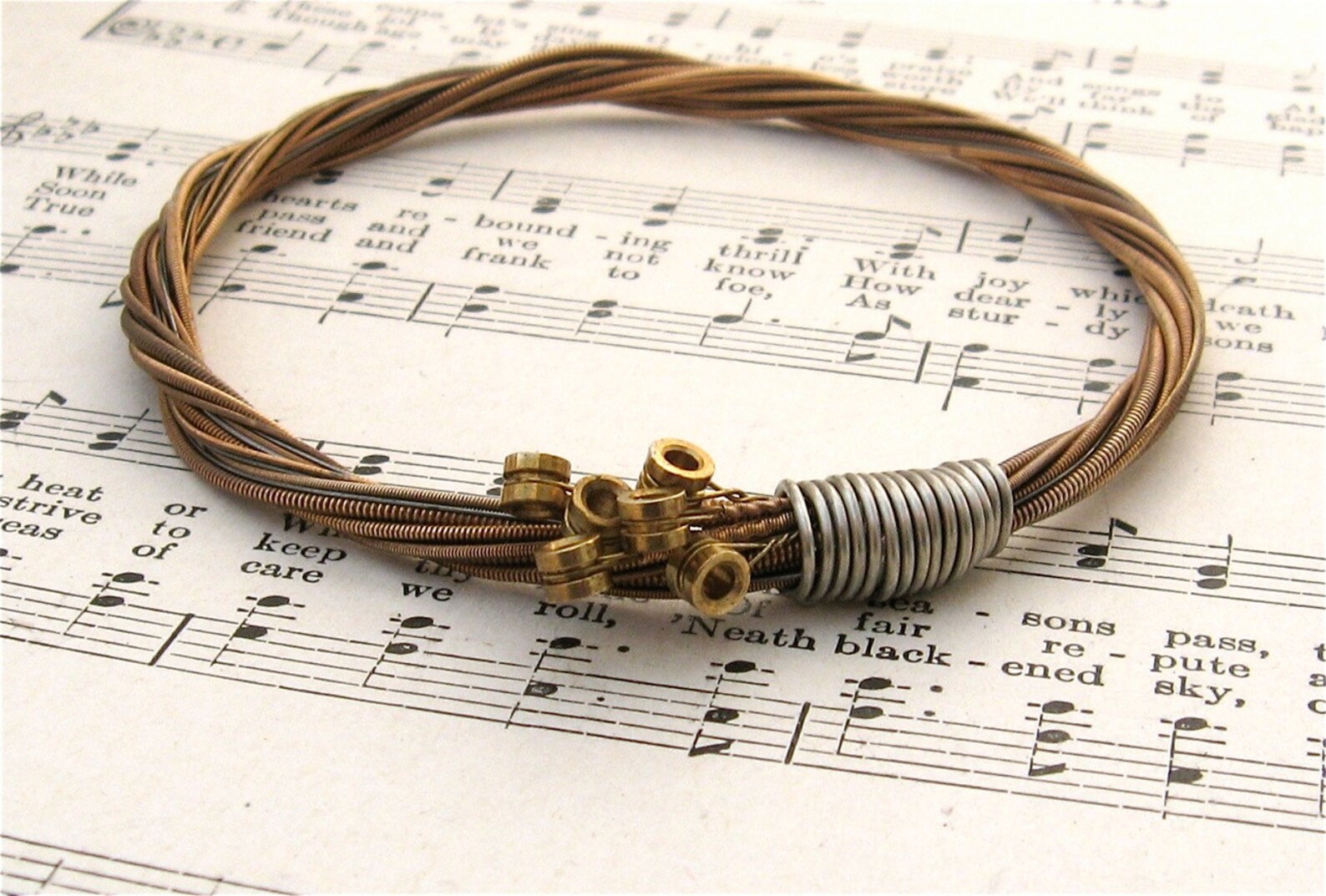 Recycled Acoustic Guitar String Bracelet Bronze Colored With - Etsy