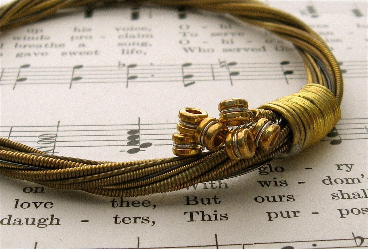 Recycled Acoustic Guitar String Bracelet Gold Colored With - Etsy